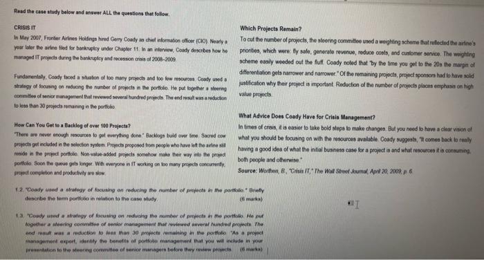 Solved Read the case atudy below and anvwer ALL the | Chegg.com