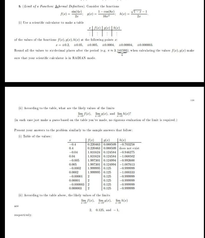 5. (Limit of a Function: Informal Definition). | Chegg.com