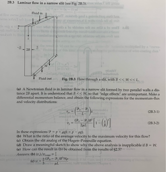 Solved 2B.3 Laminar flow in a narrow slit (see Fig. 2B.3). | Chegg.com