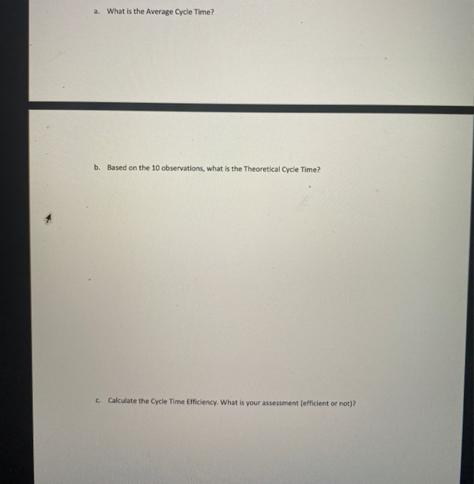 Solved In Class Exercise - Cycle Time Efficiency Cycle Time | Chegg.com
