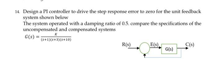 Solved Design a PI controller to drive the step response | Chegg.com