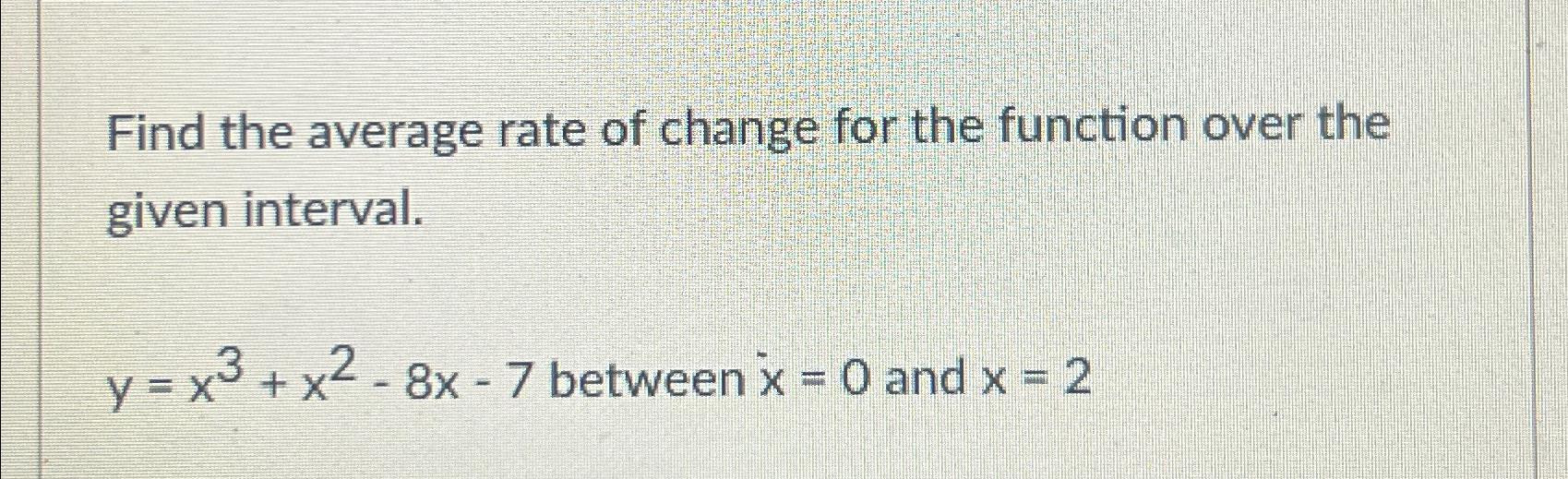 Solved Find the average rate of change for the function over | Chegg.com