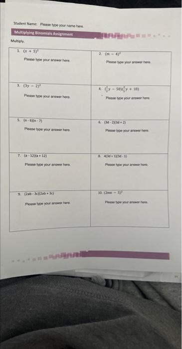 Solved Student Name: Pilase type your name hore. Nilsiphying | Chegg.com