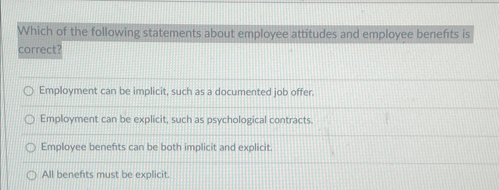 Solved Which of the following statements about employee | Chegg.com