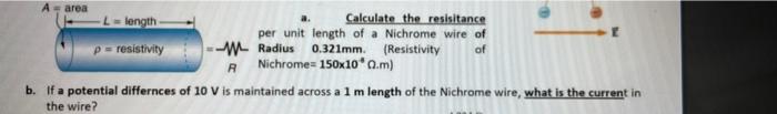 Solved area -L-length Calculate the resistance per unit | Chegg.com