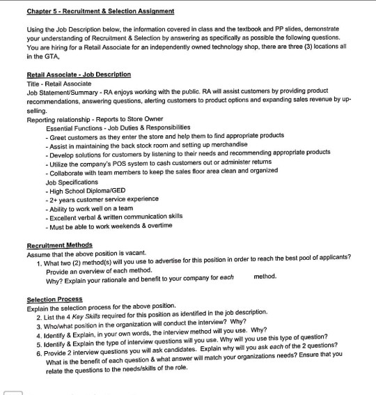 Solved Chapter 5 - Recruitment & Selection Assignment Using | Chegg.com
