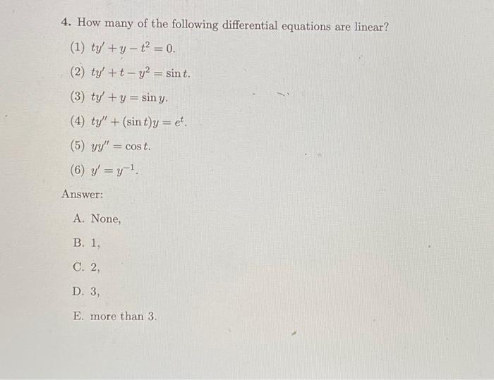 Solved 4. How many of the following differential equations | Chegg.com
