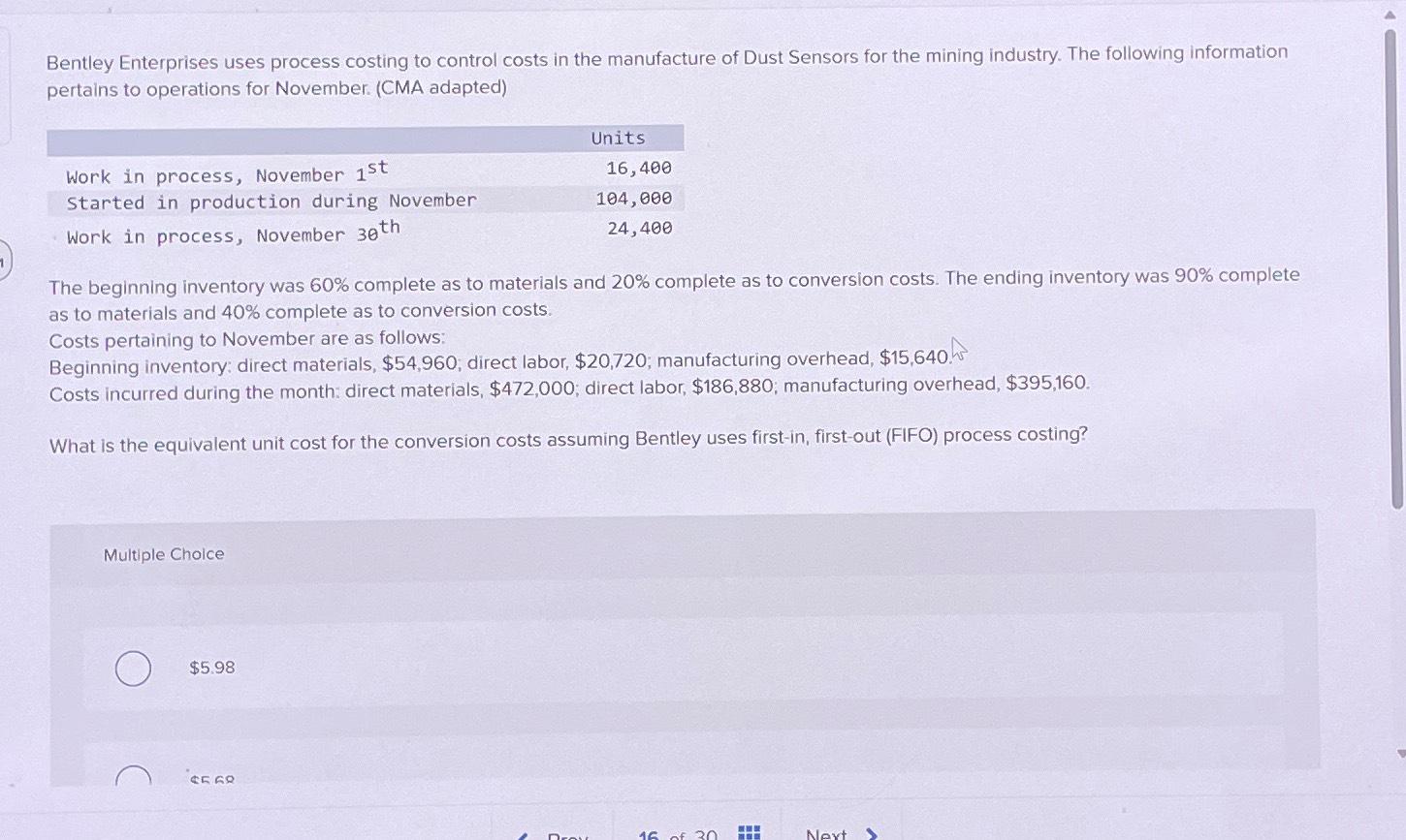 Solved Bentley Enterprises uses process costing to control | Chegg.com