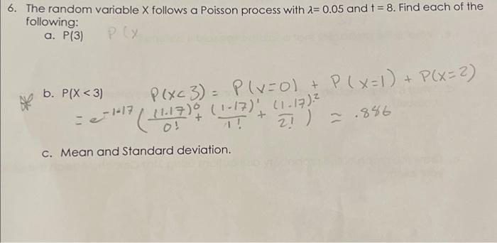 Solved 6. The random variable X follows a Poisson process | Chegg.com
