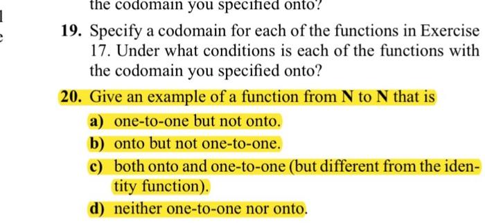 Solved 19. Specify a codomain for each of the functions in | Chegg.com
