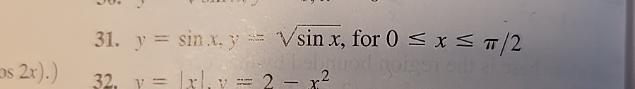 Solved y=sinx,y=sinx2, ﻿for 0≤x≤π2 | Chegg.com