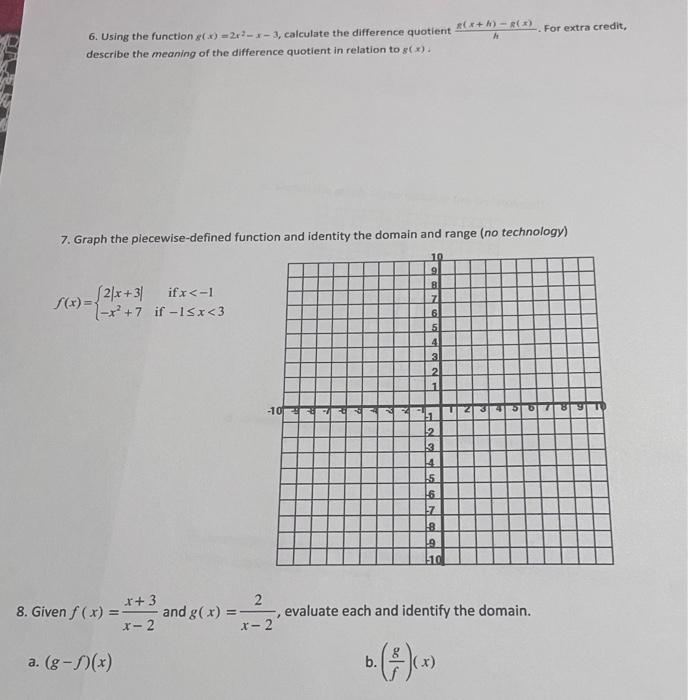 Solved 6. Using the function g(x)=2x2−x−3, calculate the | Chegg.com