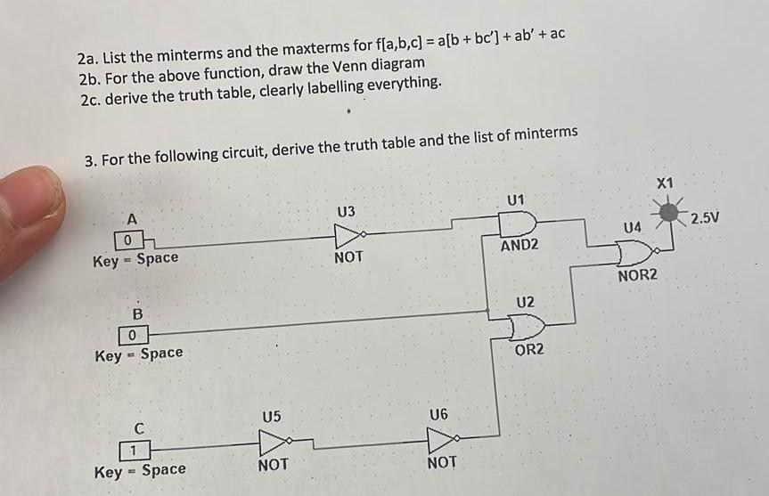 Solved 2a. List the minterms and the maxterms for f[a,b,c) = | Chegg.com