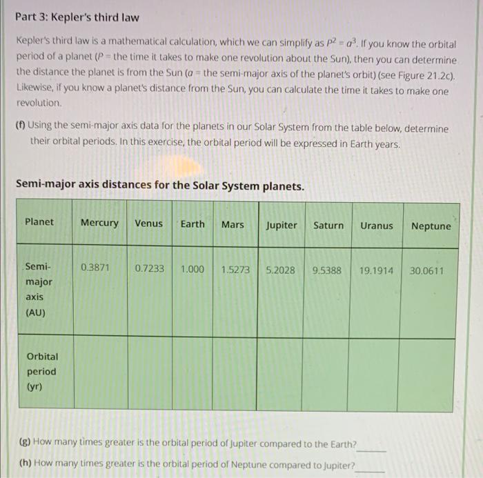 Solved Part 3: Kepler's third law Kepler's third law is a | Chegg.com