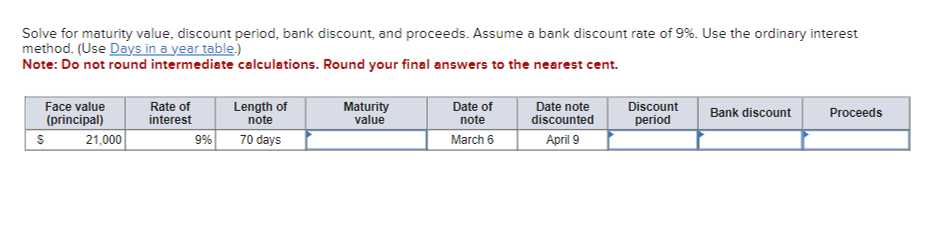 Solved Solve for maturity value, discount period, bank | Chegg.com