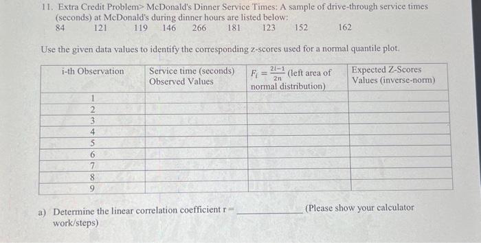 Solved 11. Extra Credit Problem > McDonald's Dinner Service | Chegg.com Solved 11. Extra Credit Problem > McDonald's Dinner Service | Chegg.com