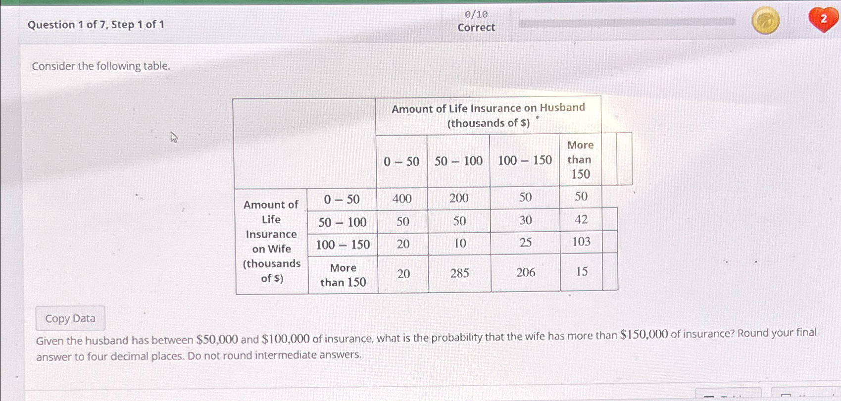 Solved Question 1 ﻿of 7 ﻿step 1 ﻿of 1010correct2consider 