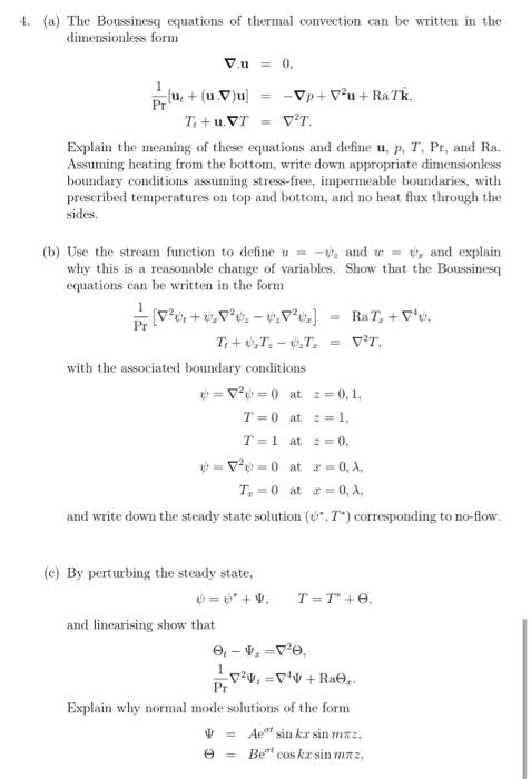 4. (a) The Boussinesq equations of thermal convection | Chegg.com