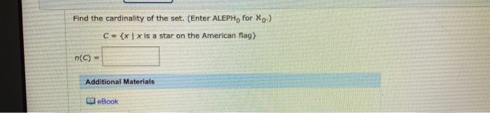 Solved Find the cardinality of the set. (Enter ALEPH, for | Chegg.com
