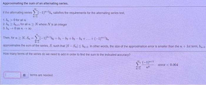Solved oo Approximating the sum of an alternating series. at | Chegg.com