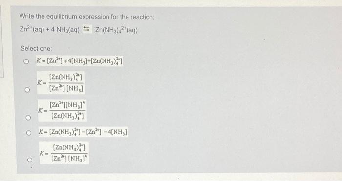 Solved Write the equilibrium expression for the reaction: | Chegg.com