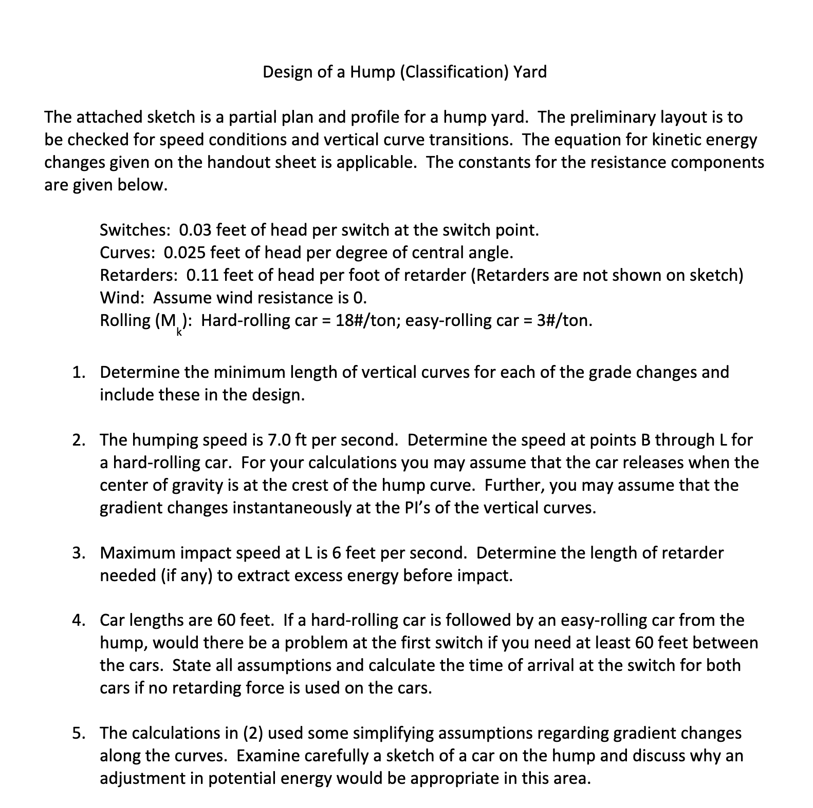 Solved Design of a Hump (Classification) ﻿YardThe attached | Chegg.com