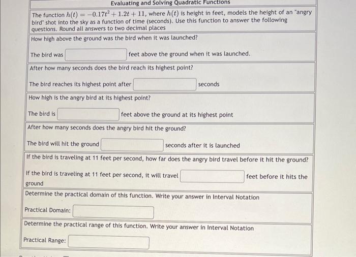 Solved Evaluating and Solving Quadratic Functions The | Chegg.com
