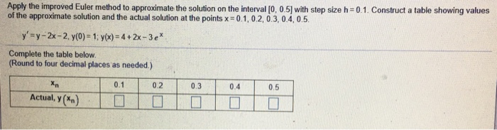 Solved Apply the improved Euler method to approximate the | Chegg.com Solved Apply the improved Euler method to approximate the | Chegg.com