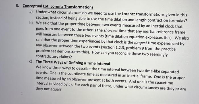 Solved 3 Conceptual Lot Lorentz Transformations A Under