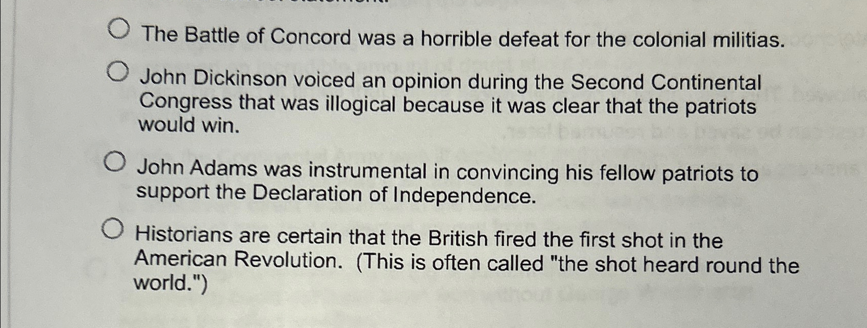 Solved The Battle of Concord was a horrible defeat for the | Chegg.com