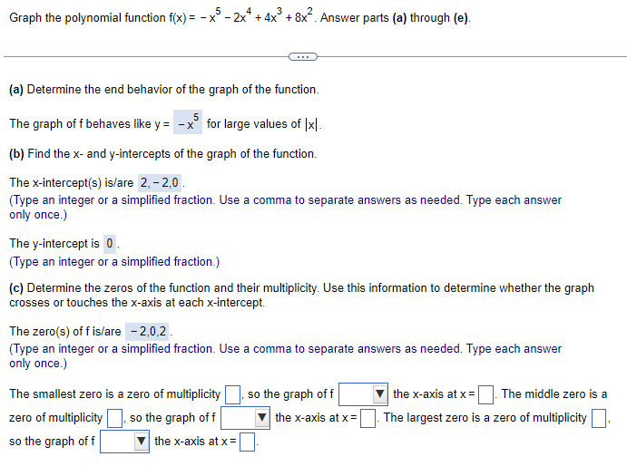 Solved Graph the polynomial function f(x)=-x5-2x4+4x3+8x2. | Chegg.com