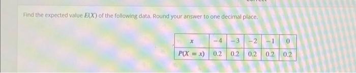 Solved Find the expected value E(X) of the following data. | Chegg.com