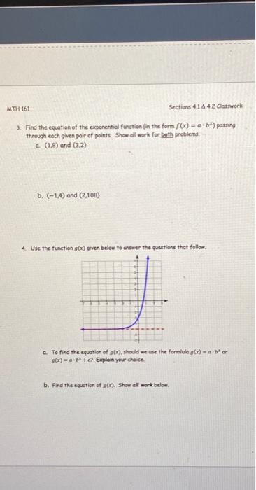 Solved 3. Find the equation of the exponential function (in | Chegg.com