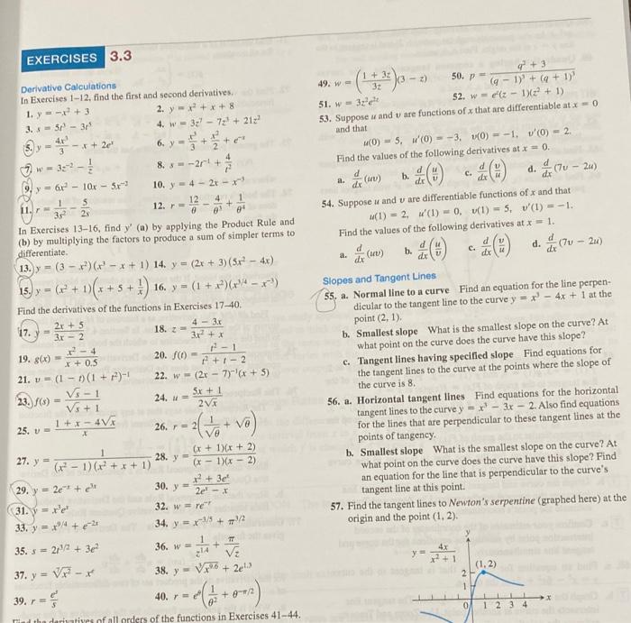 Solved EXERCISES 3.3 -(***)0 - ) al Derivative Calculations | Chegg.com