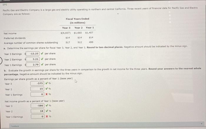 Solved EPS Pacific Gas and Electric Company is a large gas | Chegg.com