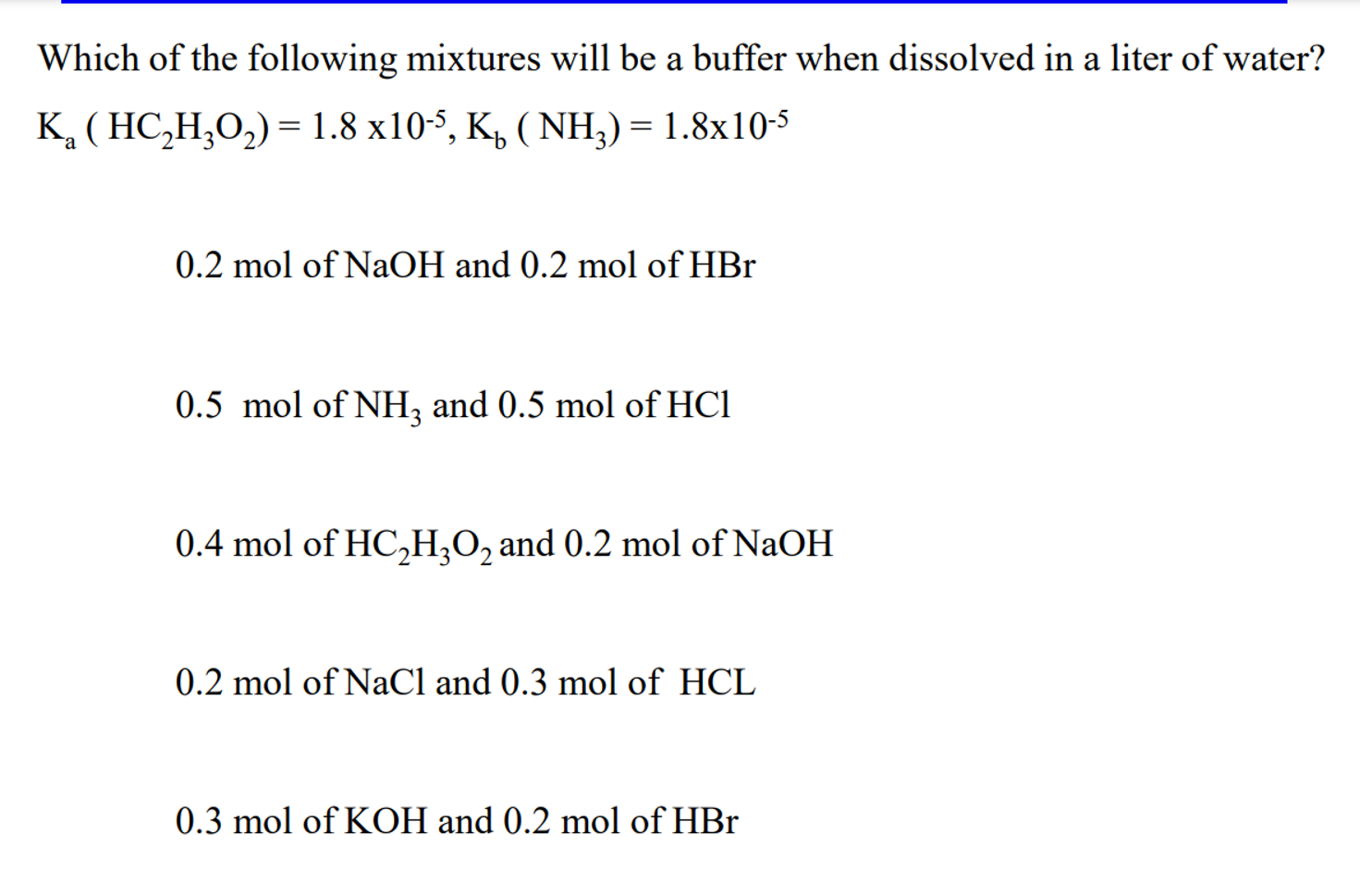 Solved Which of the following mixtures will be a buffer when | Chegg.com