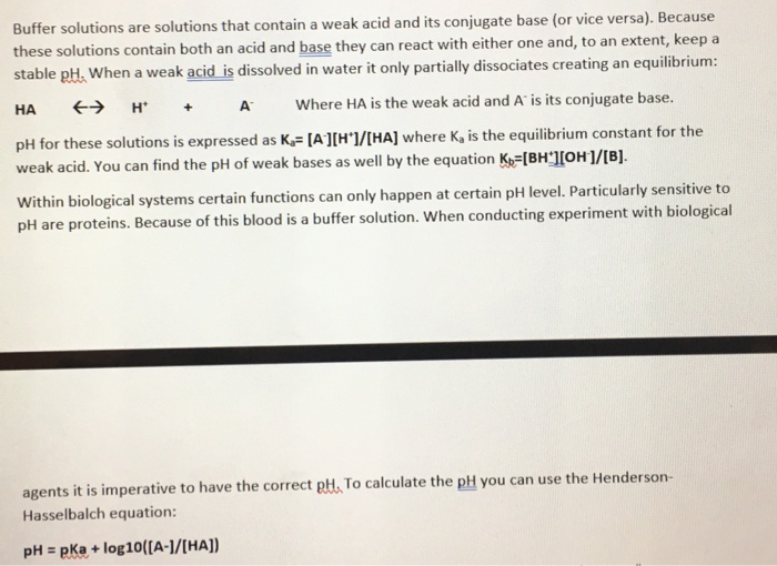 Solved Buffer solutions are solutions that contain a weak | Chegg.com