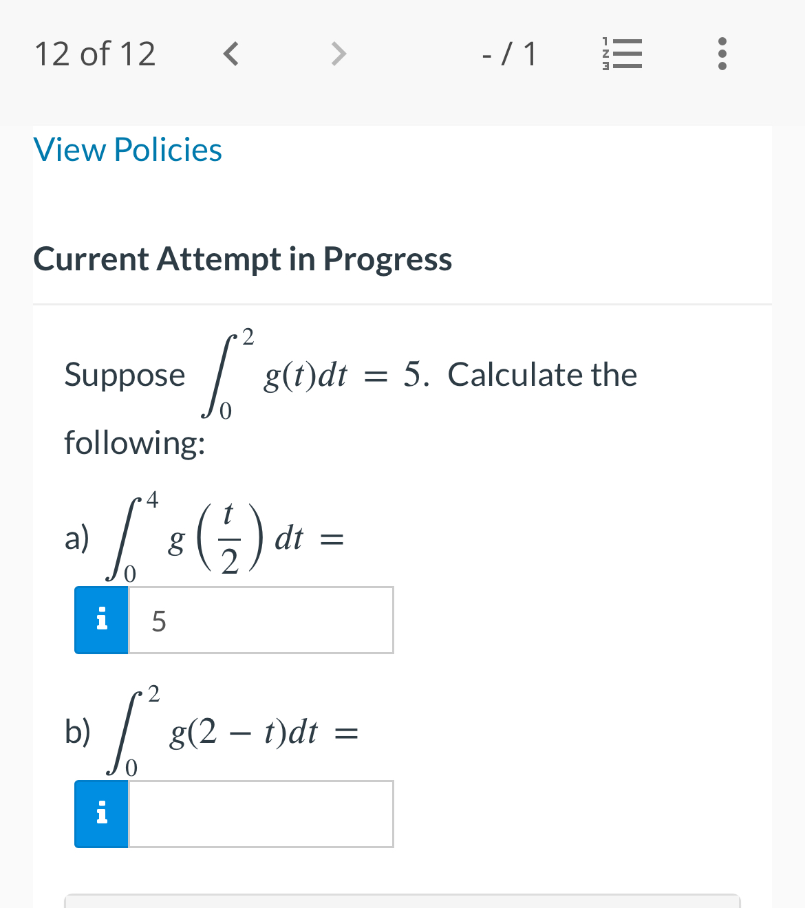 Solved 12 ﻿of 12-1:View PoliciesCurrent Attempt in | Chegg.com