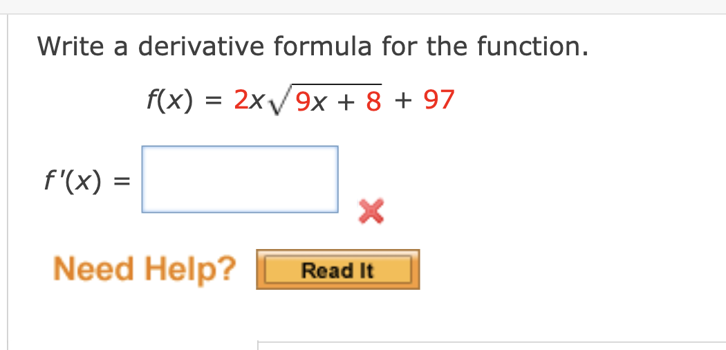 Solved Write a derivative formula for the | Chegg.com