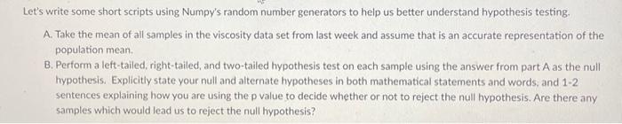 Solved Let's write some short scripts using Numpy's random | Chegg.com