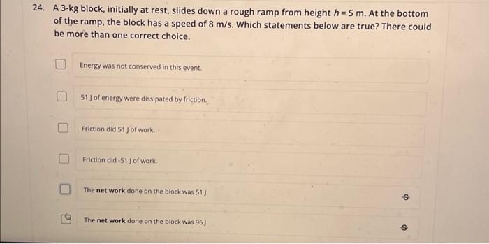 Solved 24. A 3-kg block, initially at rest, slides down a | Chegg.com