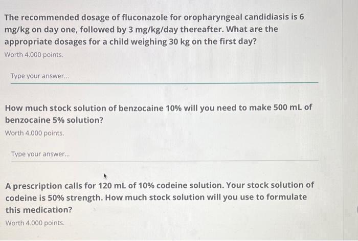 Solved The recommended dosage of fluconazole for | Chegg.com