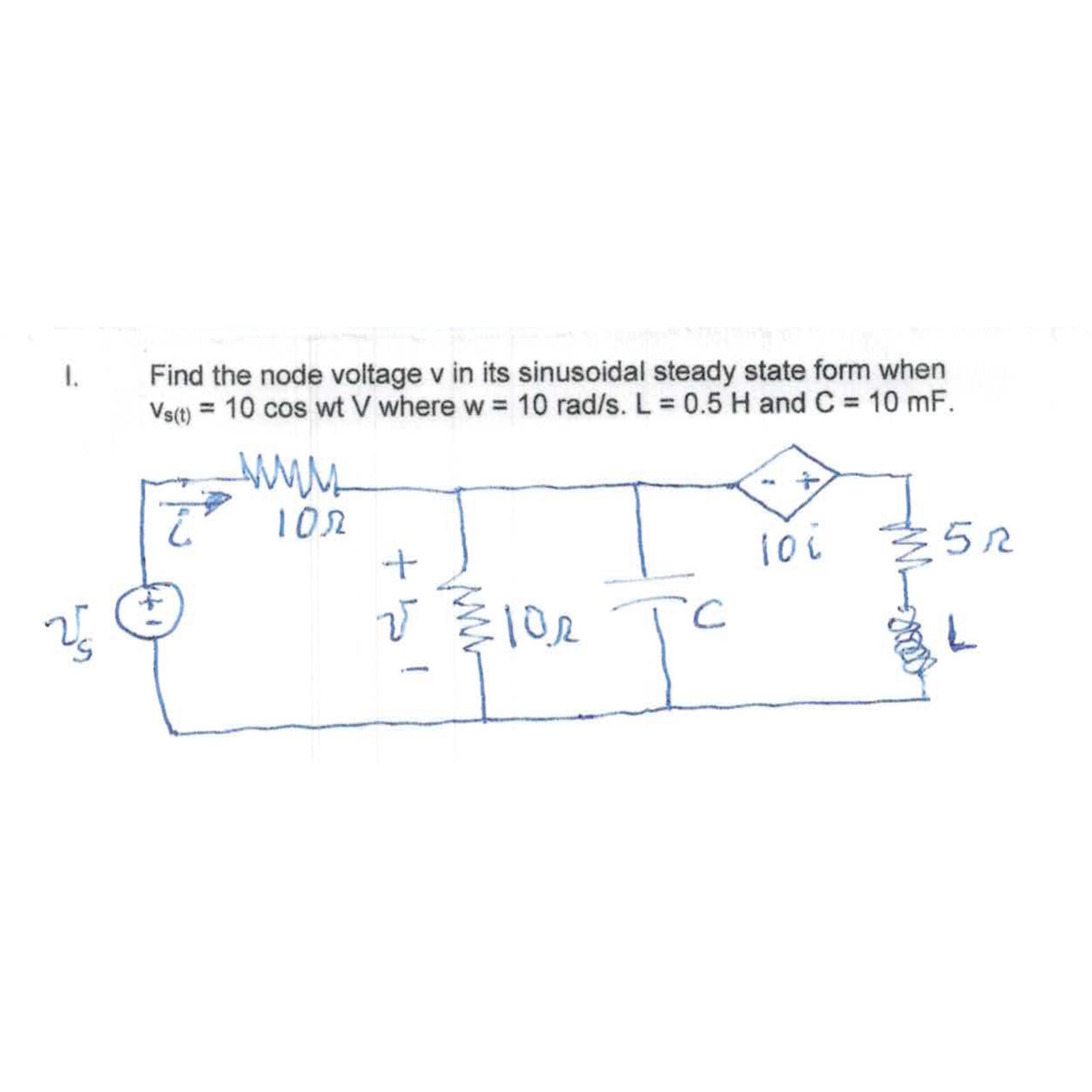Solved Find the node voltage v ﻿in its sinusoidal steady | Chegg.com