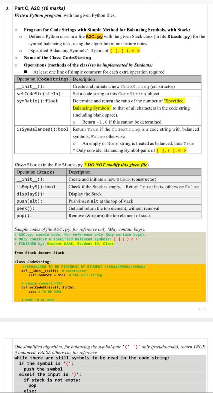 Solved 3. Part C, A2C (10 marks) Write a Python program, | Chegg.com