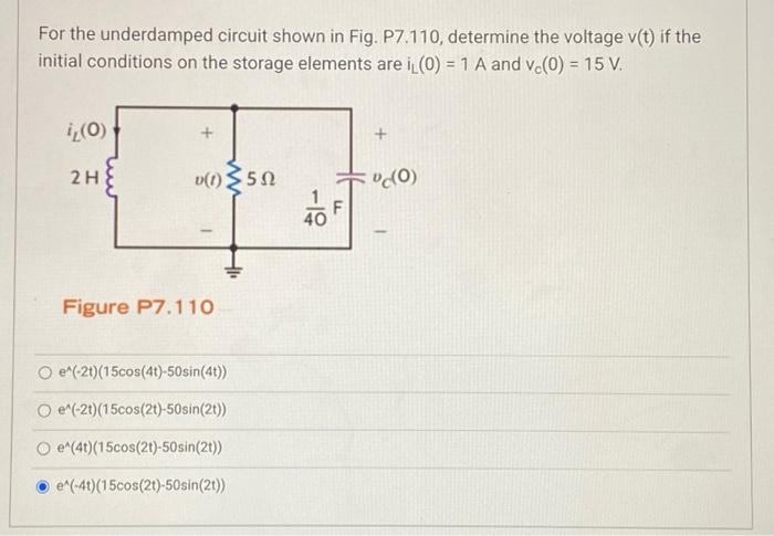 Solved For the underdamped circuit shown in Fig. P7.110, | Chegg.com