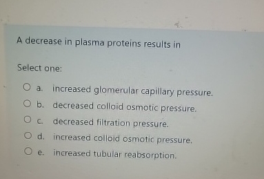 Solved A decrease in plasma proteins results inSelect one:a. | Chegg.com