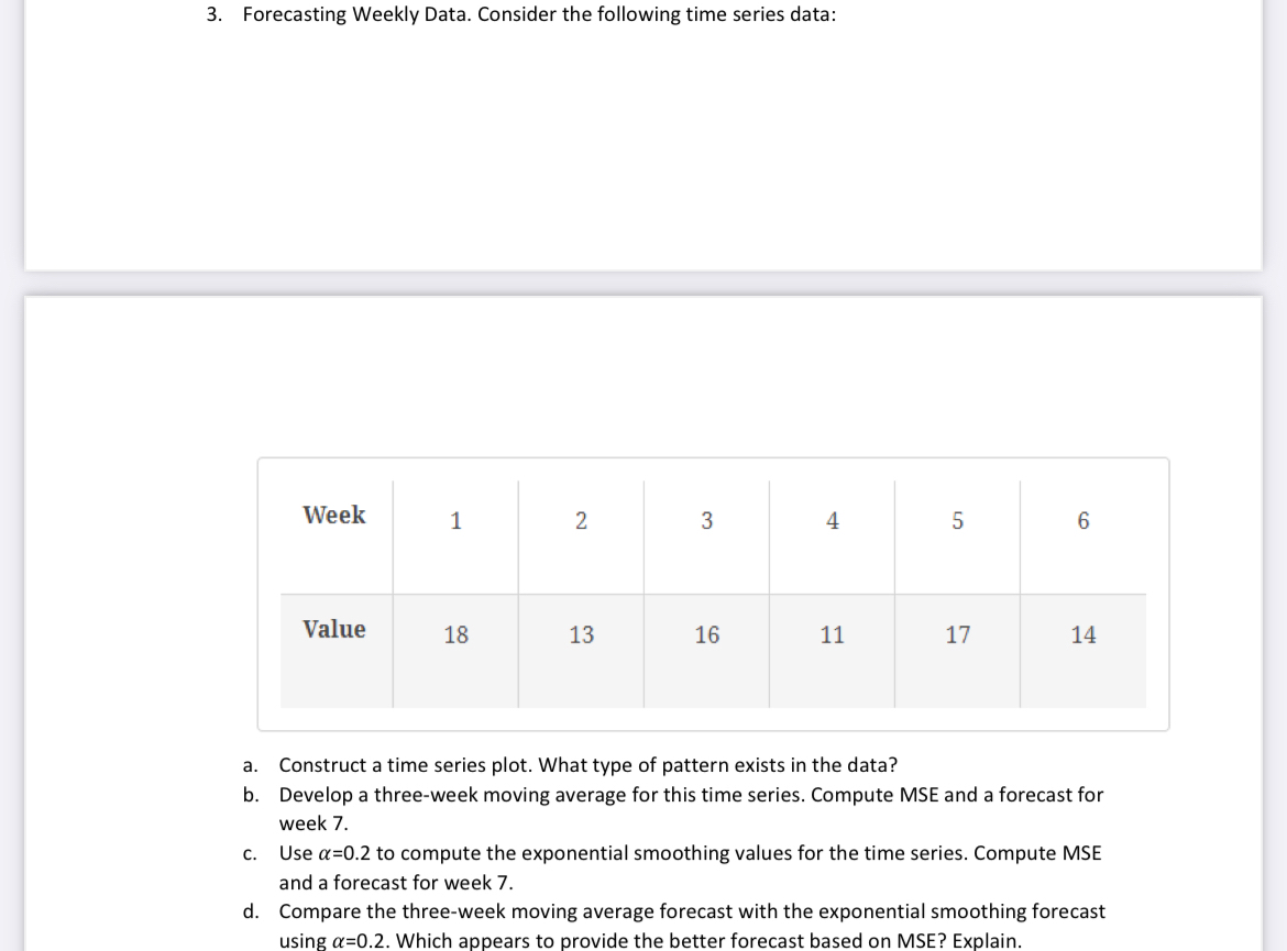 Solved Forecasting Weekly Data. Consider the following time | Chegg.com