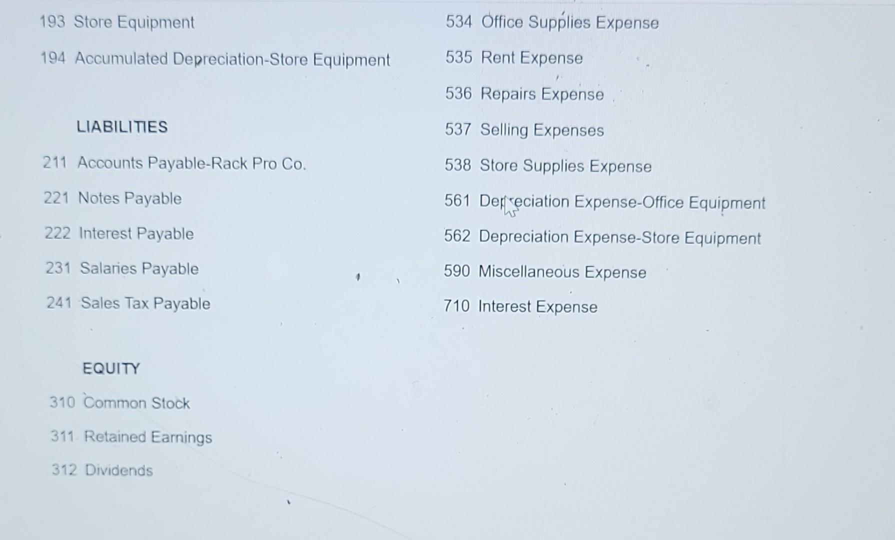 Solved to the Chart of Accounts for exact wording of account | Chegg.com