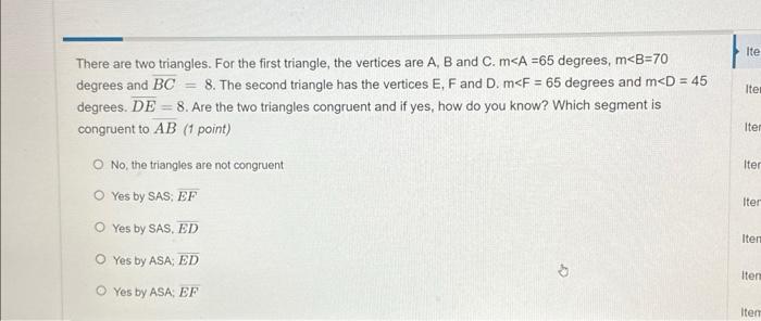 Solved There are two triangles. For the first triangle, the | Chegg.com