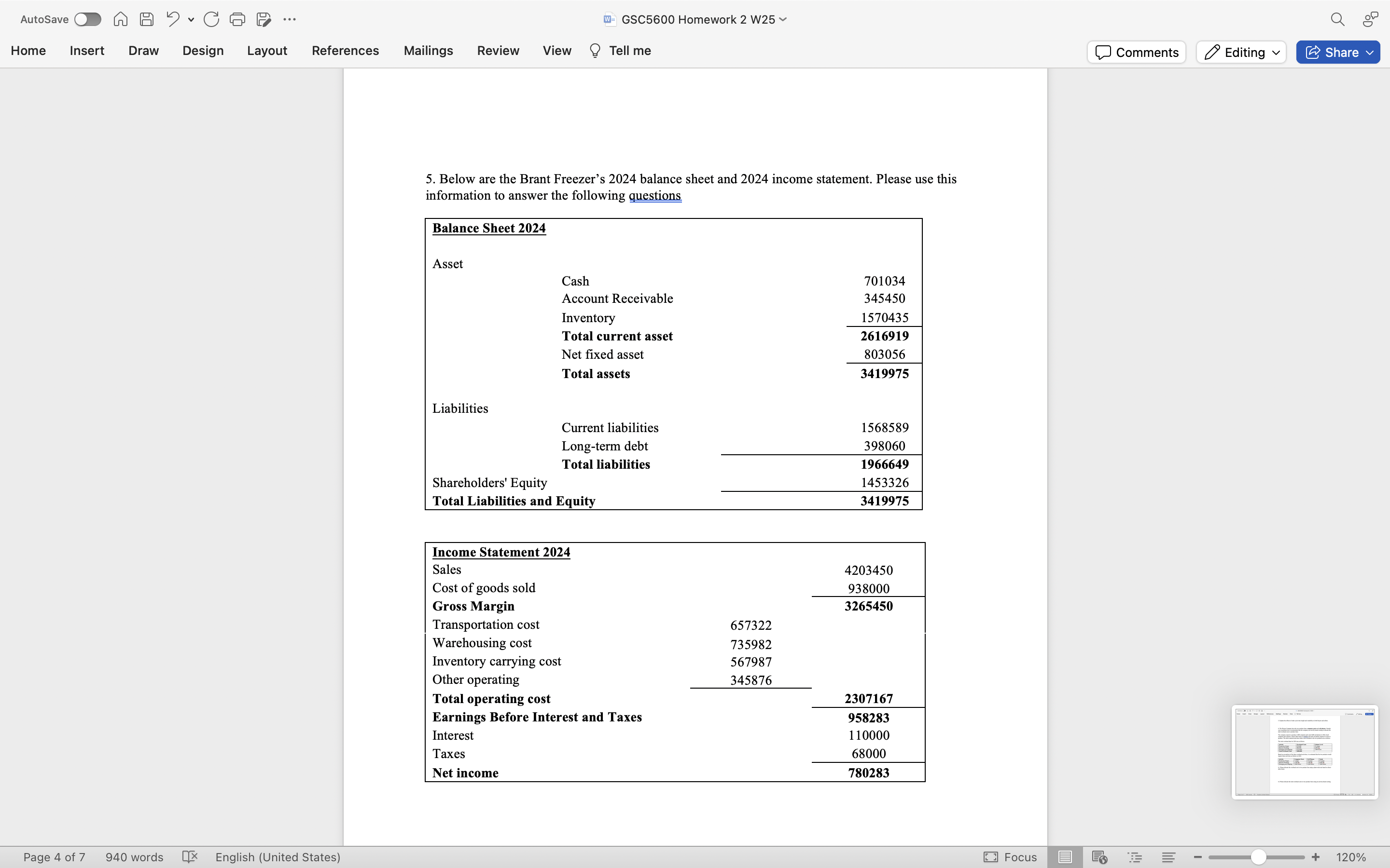 Solved 5.1 ﻿Use the 2024 ﻿income statement and balance sheet | Chegg.com